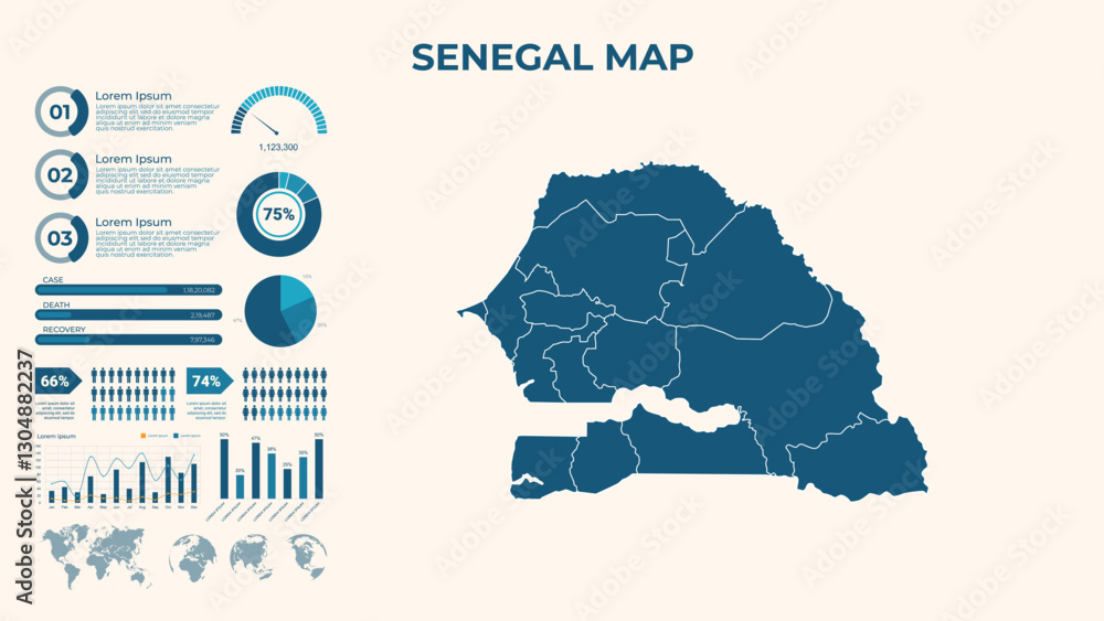 Infographic Map of Senegal. Vector Map of a global map in the form of ...