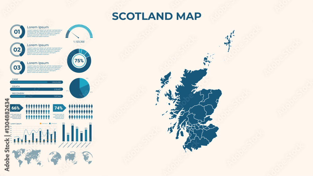 Infographic Map of Scotland. Vector Map of a global map in the form of ...