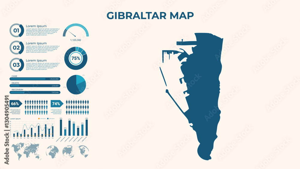 Infographic Map of Gibraltar. Vector Map of a global map in the form of ...