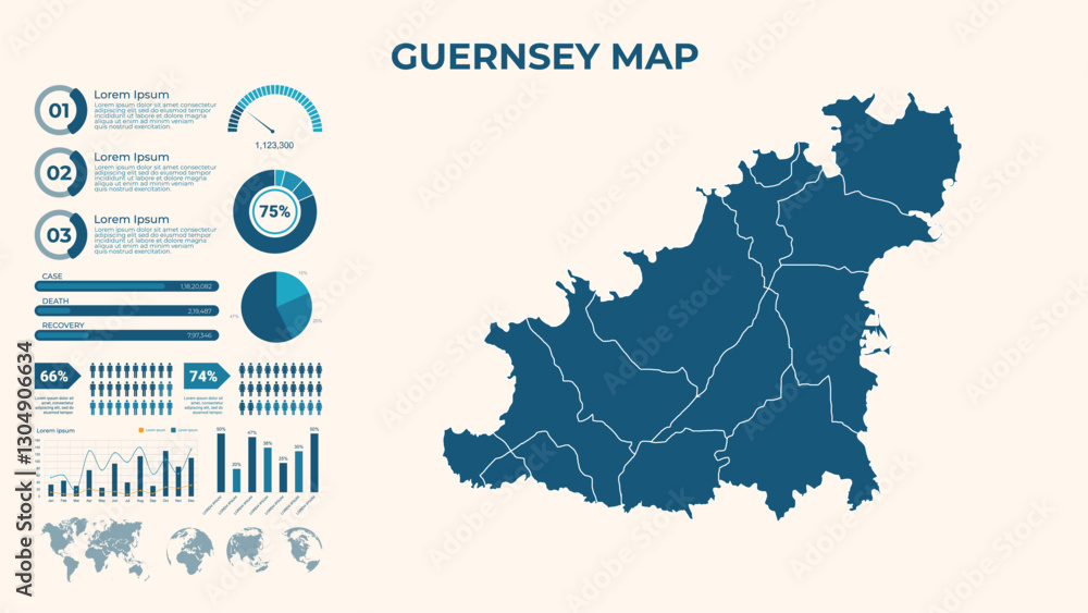Infographic Map of Guernsey. Vector Map of a global map in the form of ...