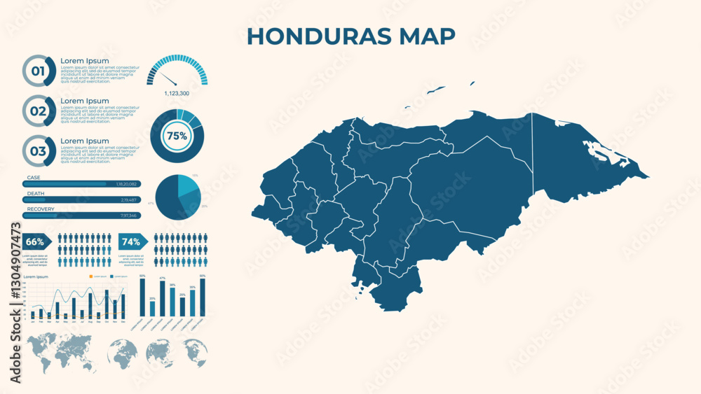 Infographic Map of Honduras. Vector Map of a global map in the form of ...