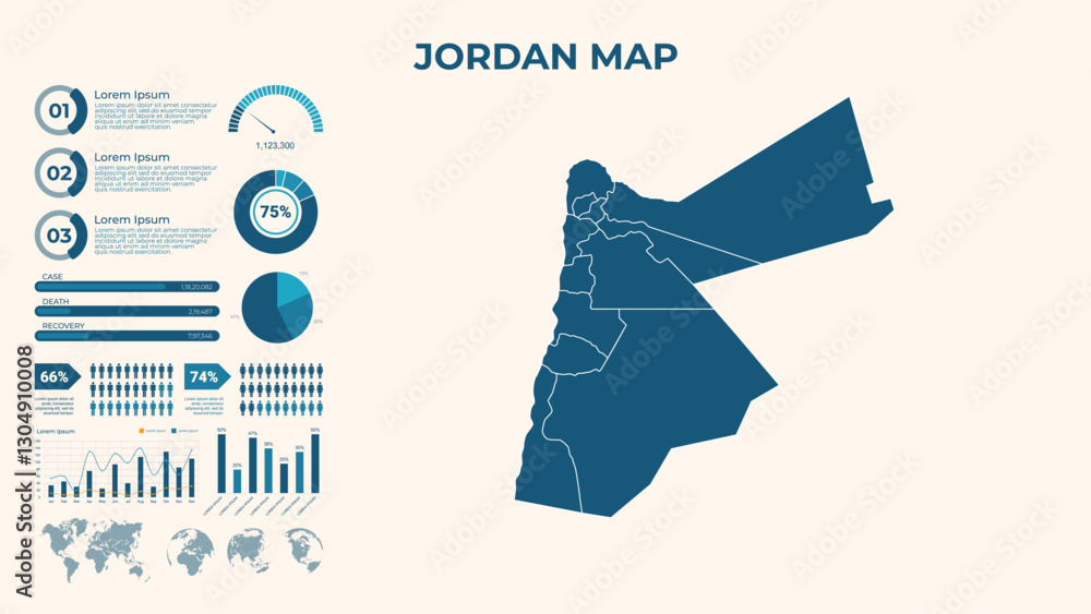 Infographic Map of Jordan. Vector Map of a global map in the form of ...