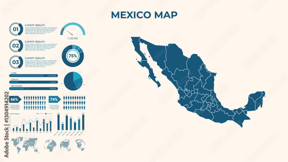 Infographic Map of Mexico. Vector Map of a global map in the form of ...