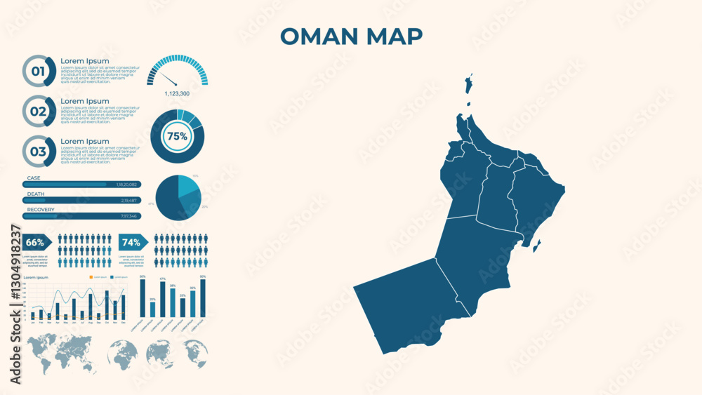 Infographic Map of Oman. Vector Map of a global map in the form of ...