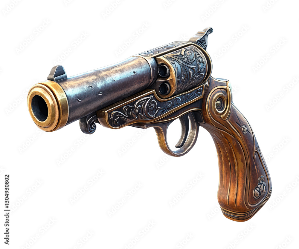 Antique revolver display workshop isolated on transparent background ...