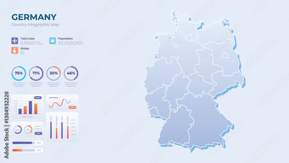 Infographic Map of Germany. Total Area, Papulation, States & More ...