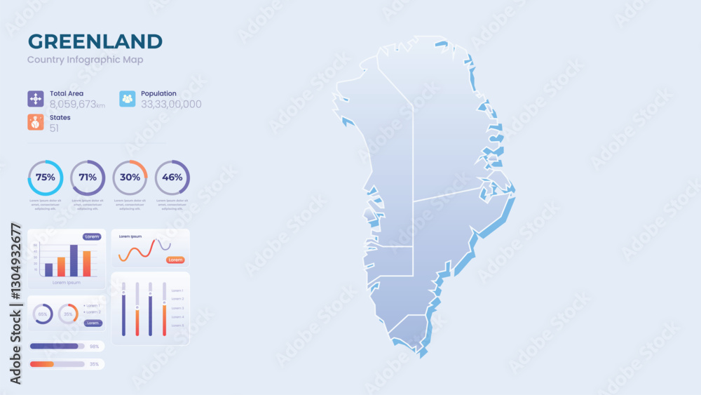 Infographic Map of Greenland. Total Area, Papulation, States & More ...