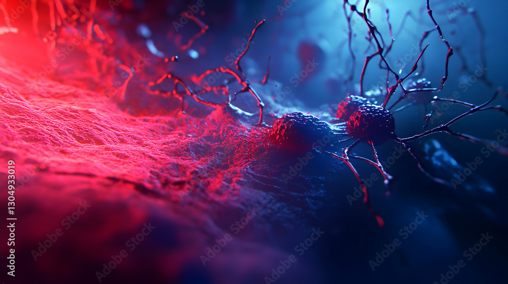 Detailed Microscopic View of Malignant Cellular Structures Invading ...