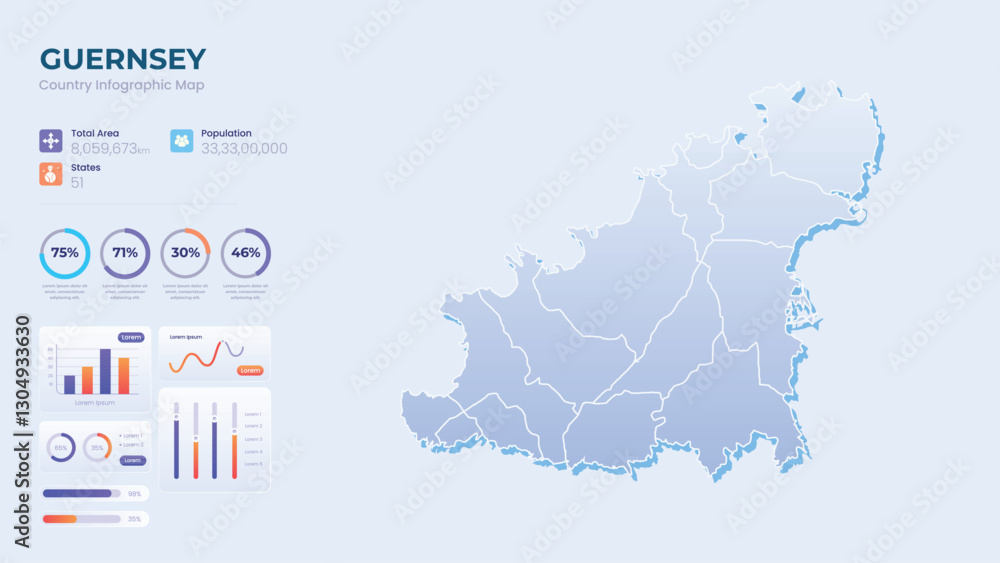 Infographic Map of Guernsey. Total Area, Papulation, States & More ...