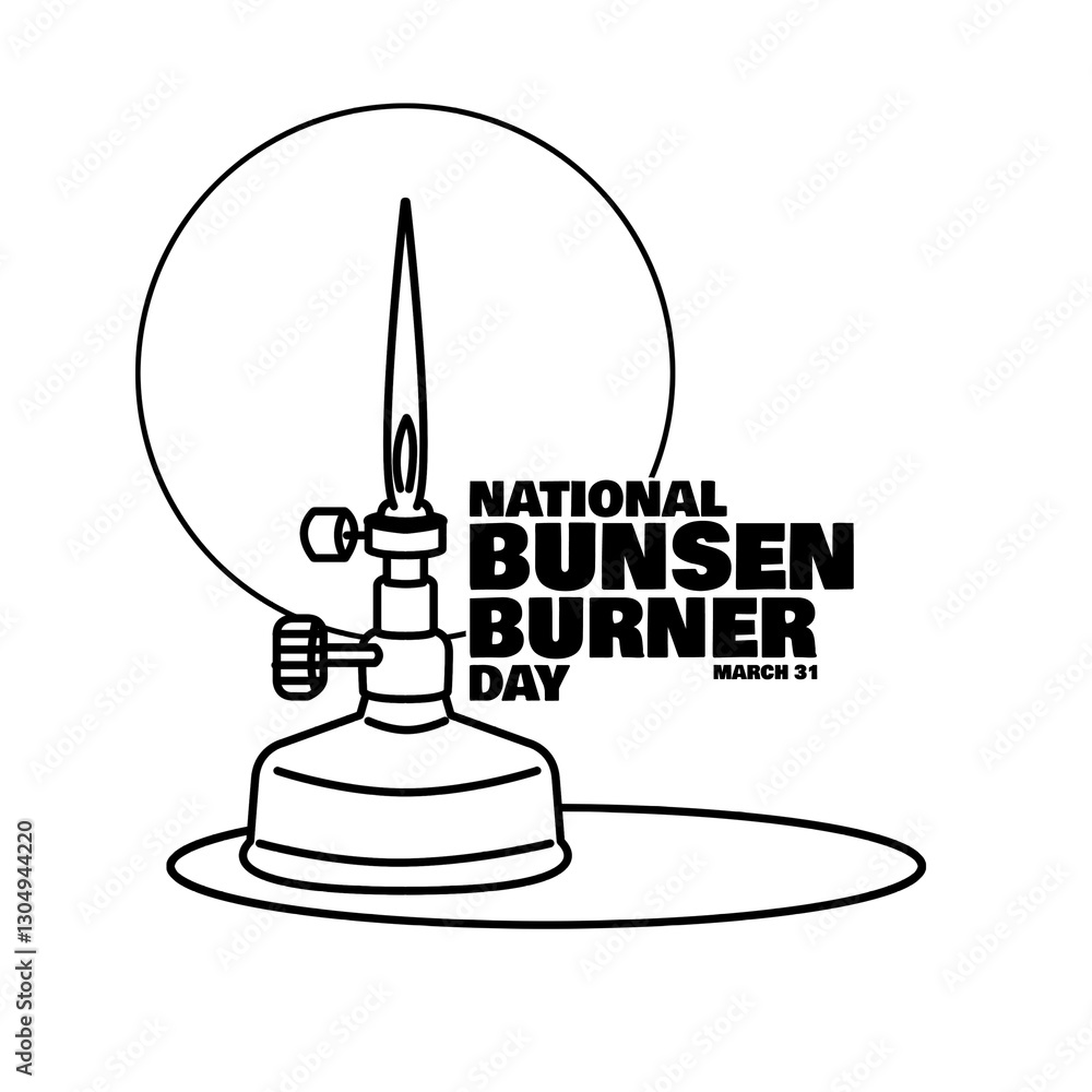 National Bunsen Burner Day to celebrate on March 31st. Line art ...