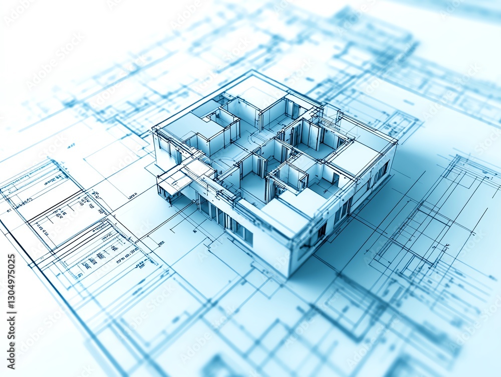 Blueprint of a building design with floor plans, detailed construction ...