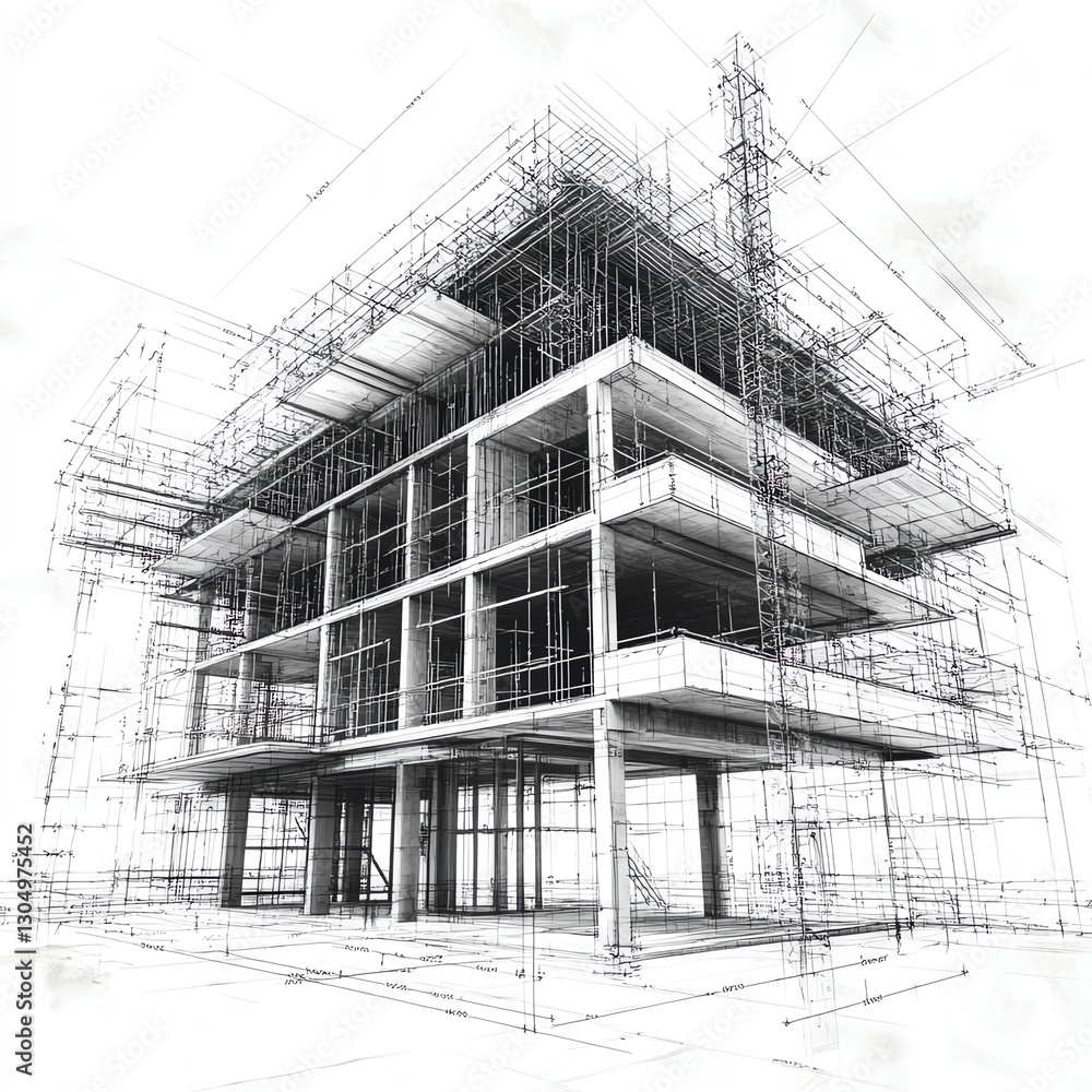 Ilustración de Stock Building construction blueprint, architectural ...