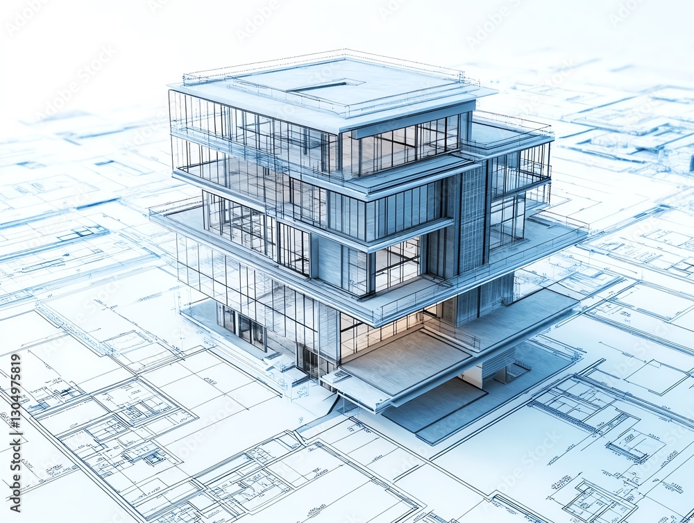 Building development blueprint, architectural diagram, floor plans ...