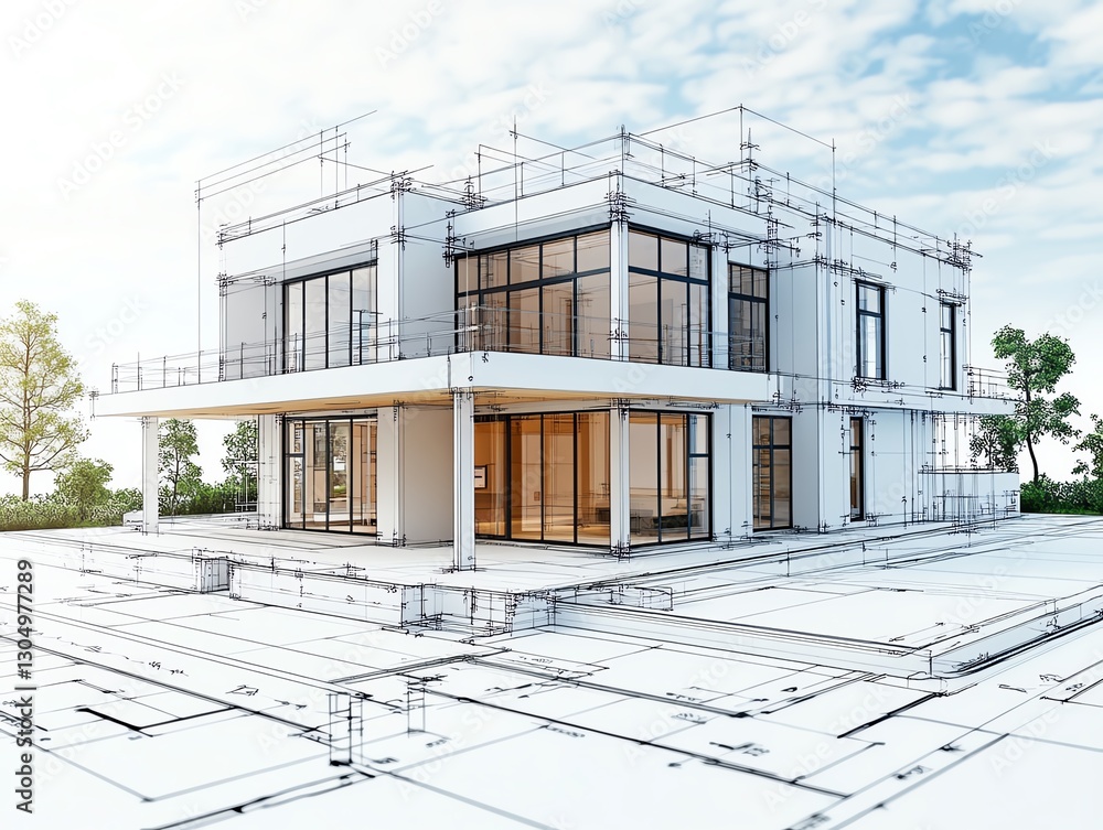 Detailed building blueprint construction diagram, architectural ...