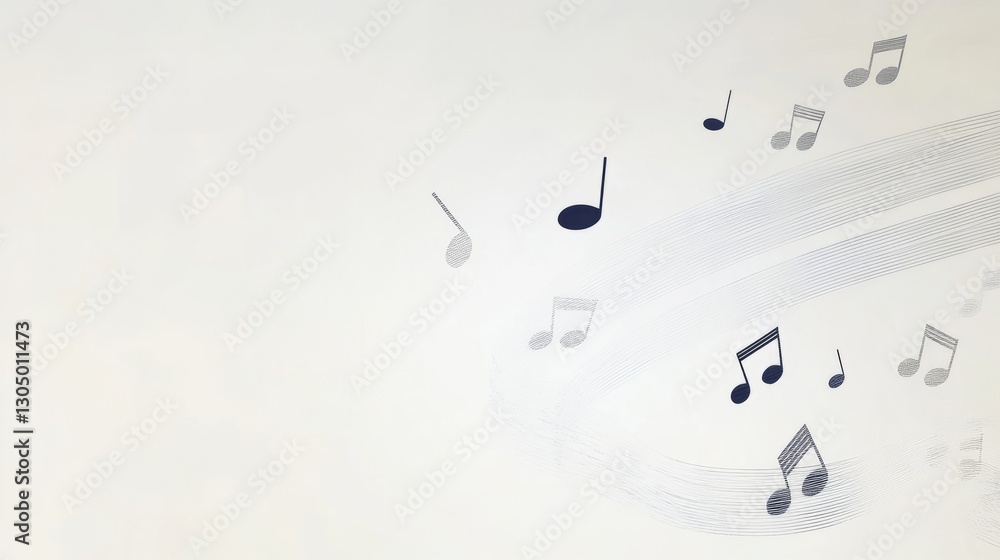 Musical notes and staves creating a soft, elegant design, perfect for ...