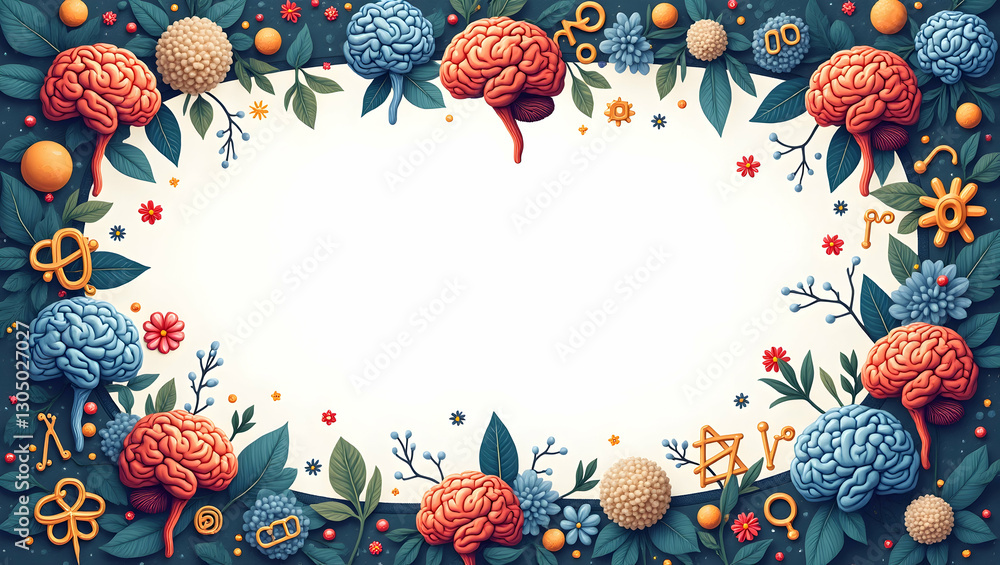 Philosophical symbols and abstract brain border frame with copy space ...