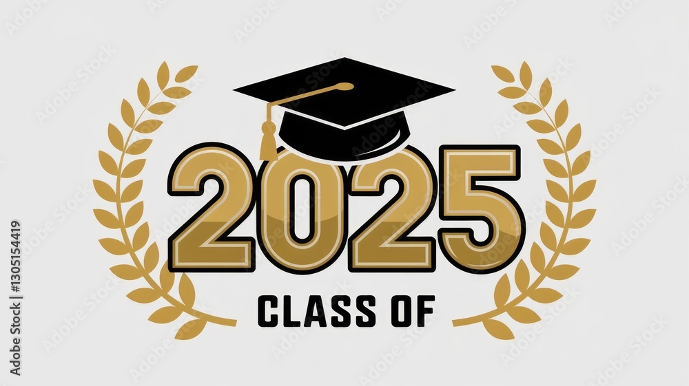 Class of 2025 Graduation Emblem with Golden Numbers and Laurel Branches ...