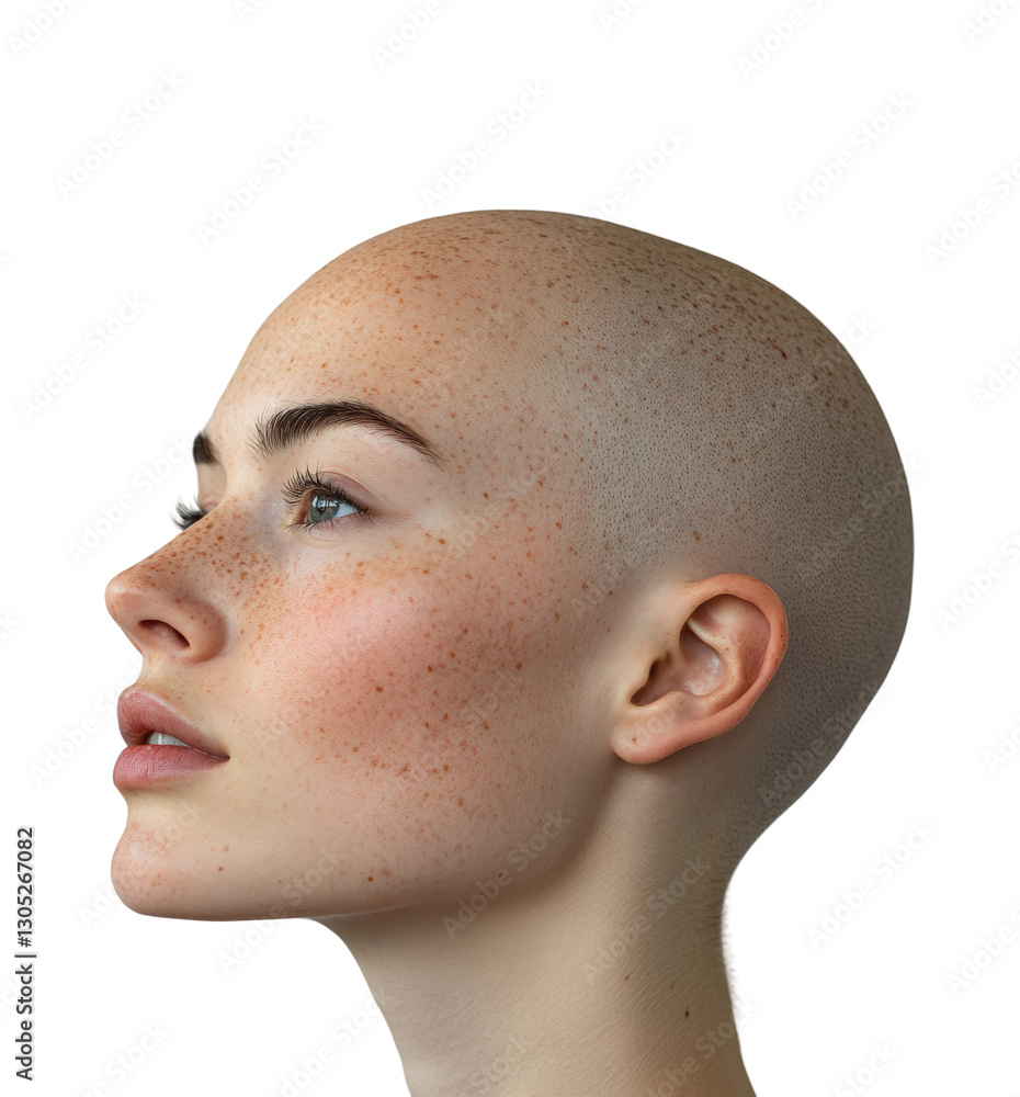Bald woman portrait side view isolated on transparent background png ...