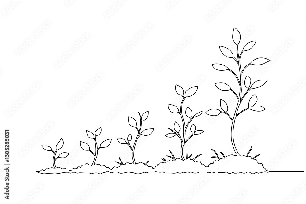 Continuous one-line drawing of plant growth stages and illustration of ...