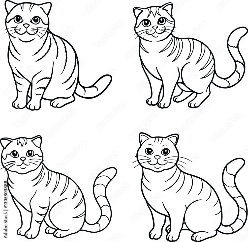 Cat Outline Illustration Set Cute Feline Line Art Collection Stock ...