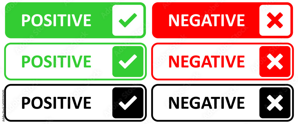 Positive and negative label banner button with check mark icon sign ...