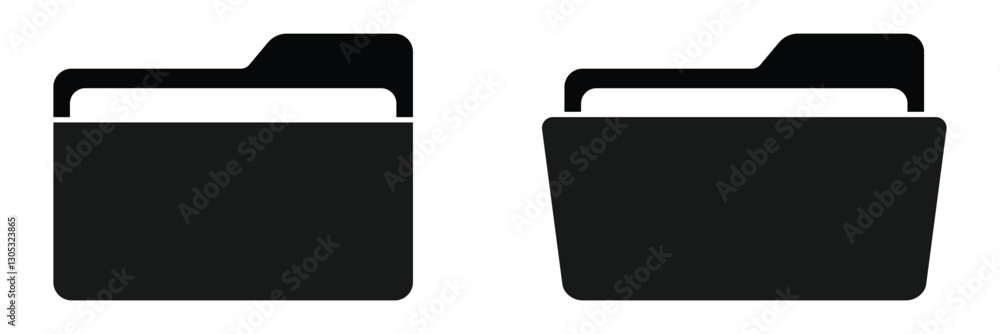 Set of file folder icon. Document in folder. Opened folder symbol. Open folder icon isolated on ...