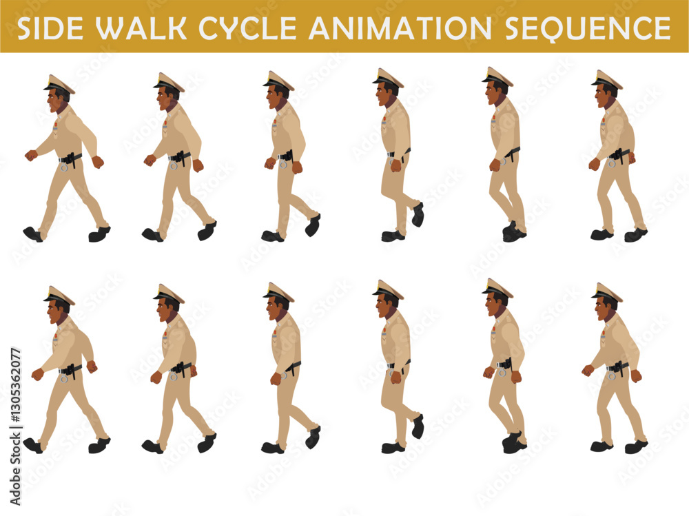 Vector de Stock Police Officer Character walk cycle animation sequence. Front walk frame by ...