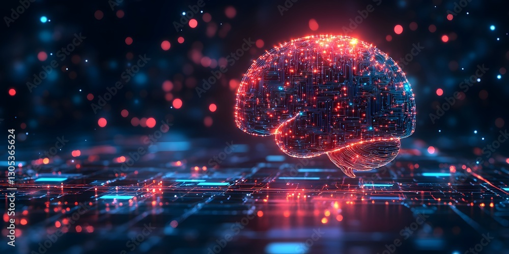 AI in Business Icon A glowing digital brain of interconnected circuits ...