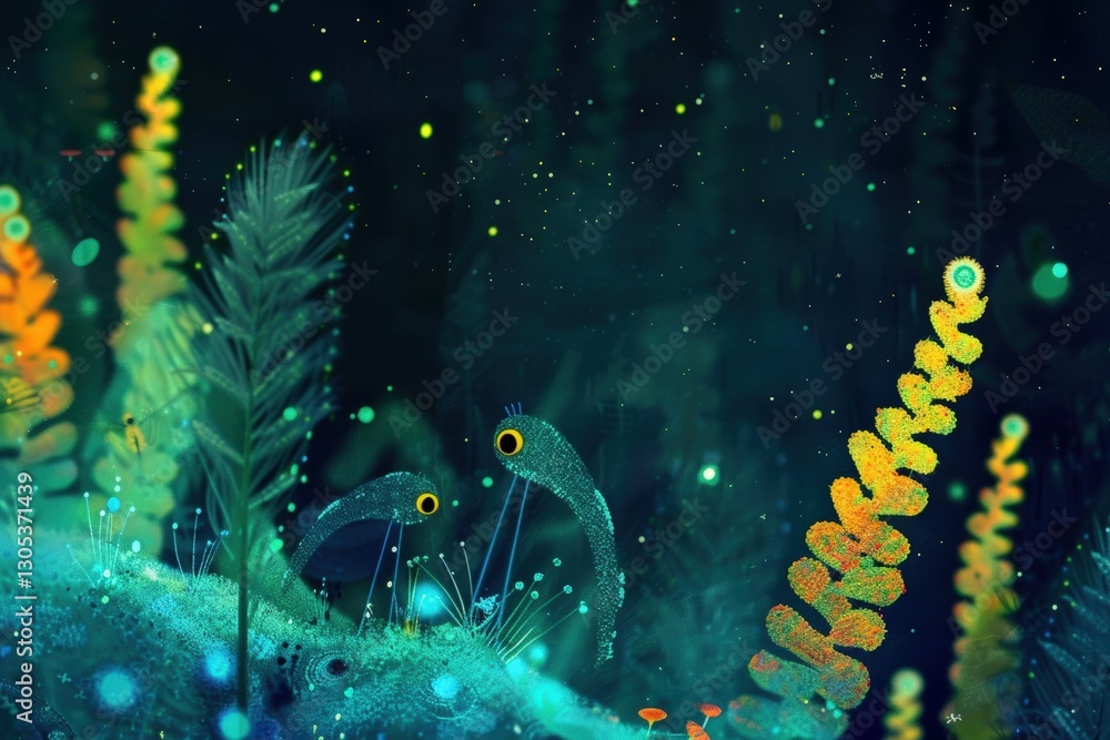 Dreamlike Fantasy World with Bioluminescent Creatures in a Lush, Alien ...