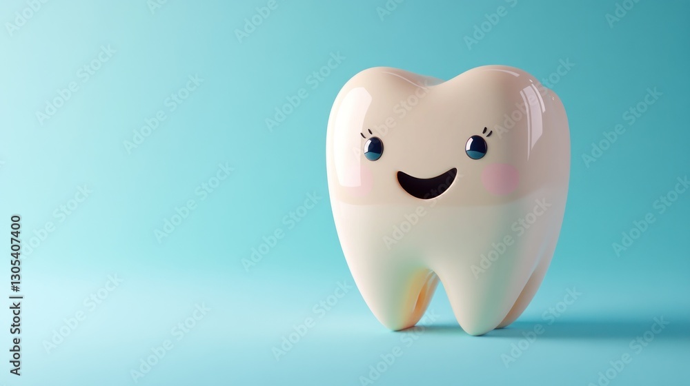 Cute cartoon tooth on light blue background (6) Stock Photo | Adobe Stock