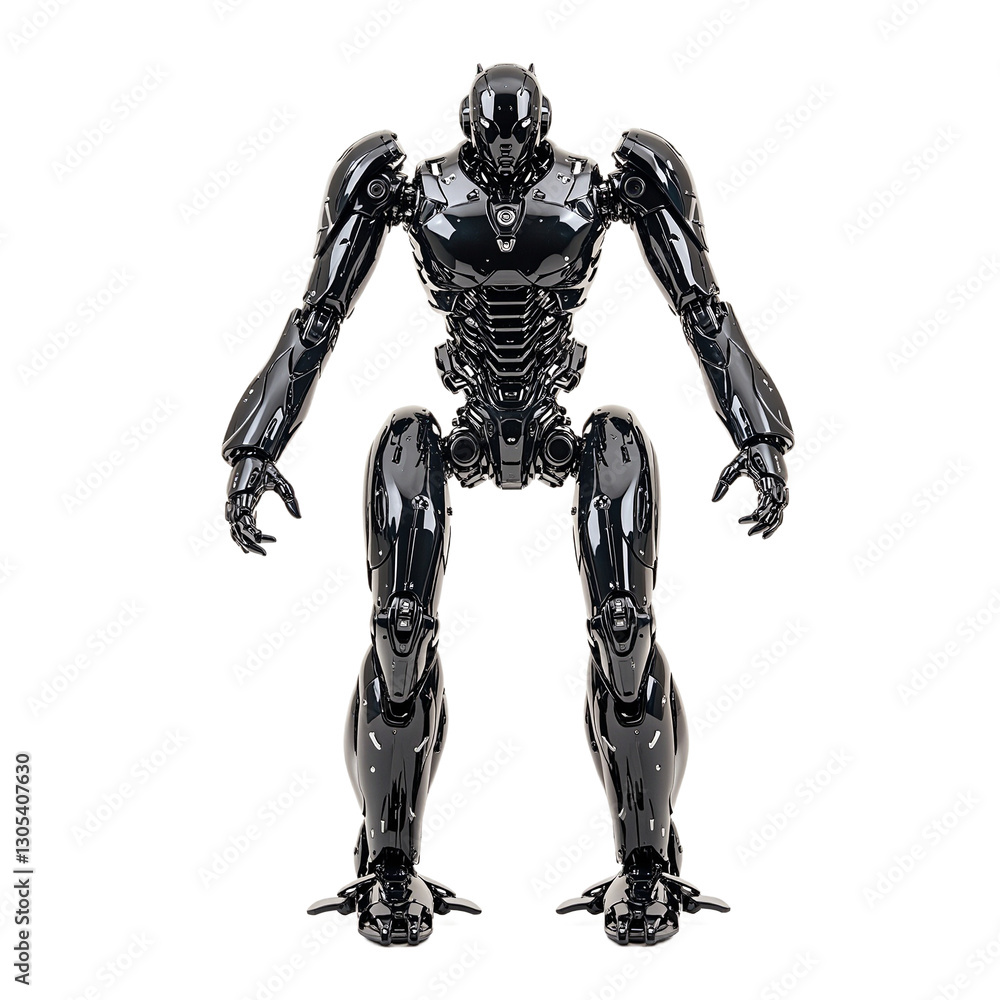 Futuristic bipedal robot with black sleek design and articulated arms ...