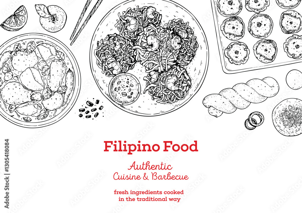 Filipino food top view vector illustration. Food menu design template ...