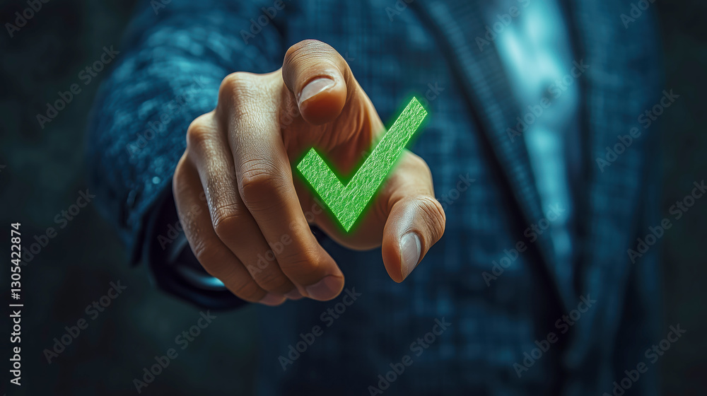 Hand Gesture with Green Check Mark Symbolizing Approval and Success ...