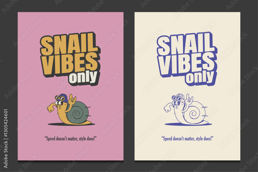 retro 30s poster with a playful snail cartoon character, vector ...