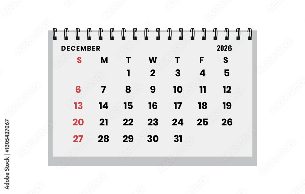 Vector horizontal folding desk calendar December 2026 year. Calendar ...