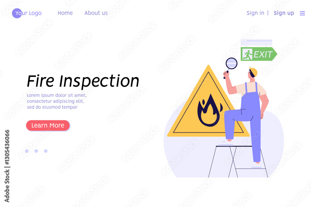 เวกเตอร์ Stock Fire safety control vector illustration. Firefighter ...