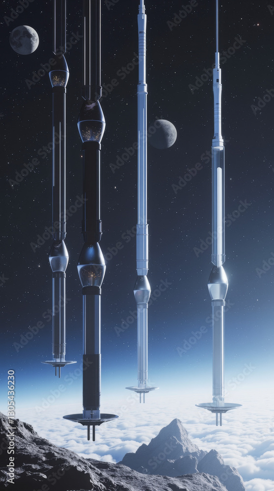 Generative AI Space Elevators Futuristic City Towers Concept space ...