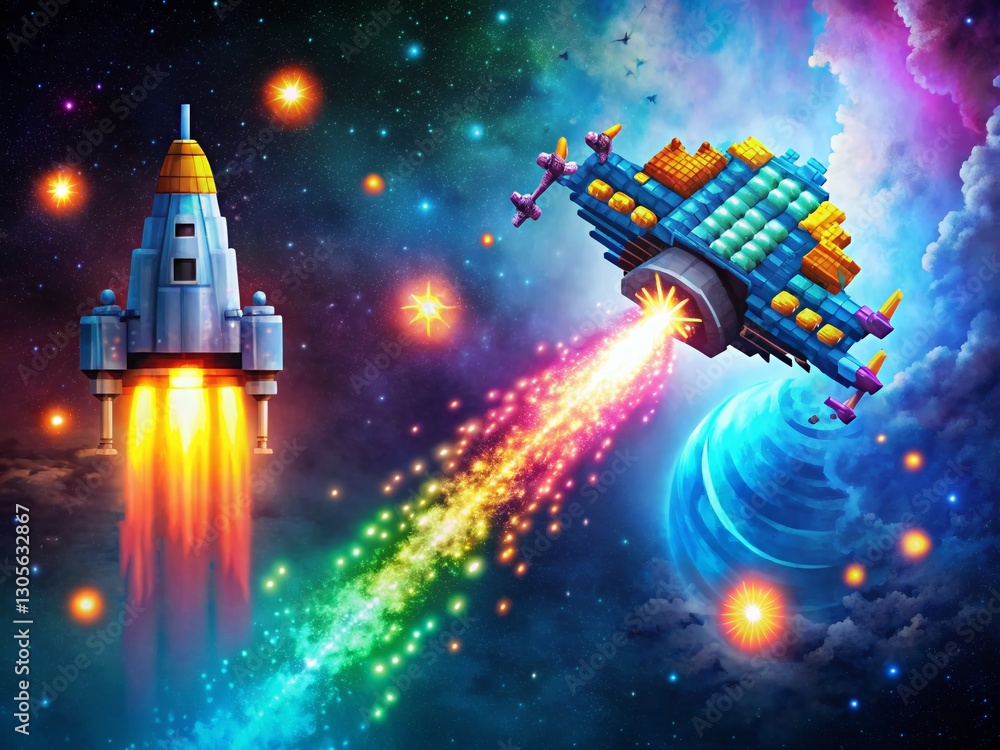 Pixel Art Space Invaders: Spaceship Battles Cosmic Enemies Stock ...