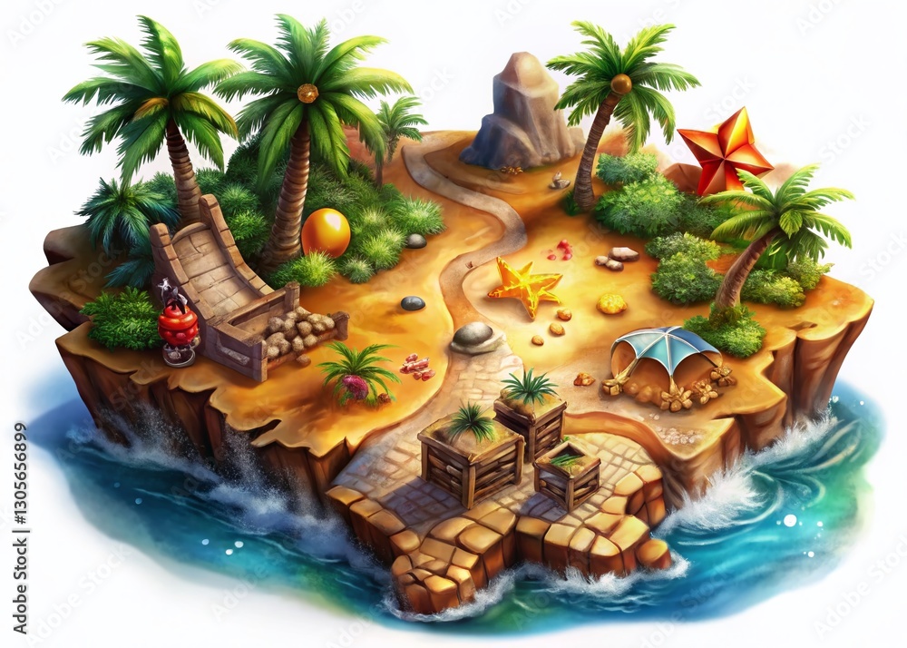Surreal Treasure Map: Palm Trees, Marked Path, Adventure, Pirate Theme ...