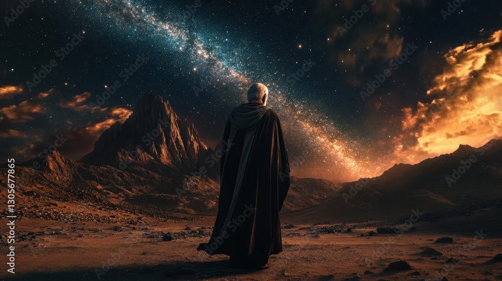 Ancient Biblical Scene Abraham Gazing at Starlit Desert Sky ...