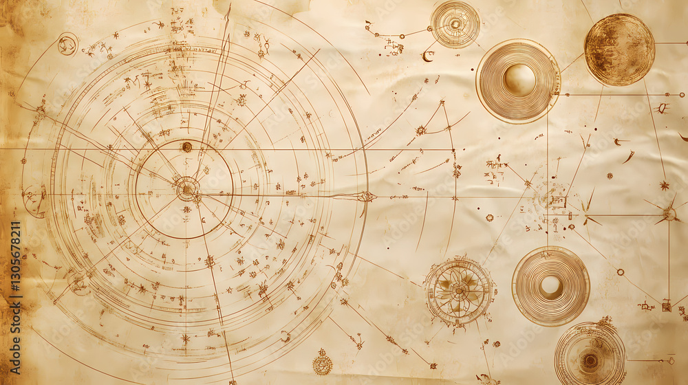 Intricately illustrated ancient vedic astrology chart with celestial ...