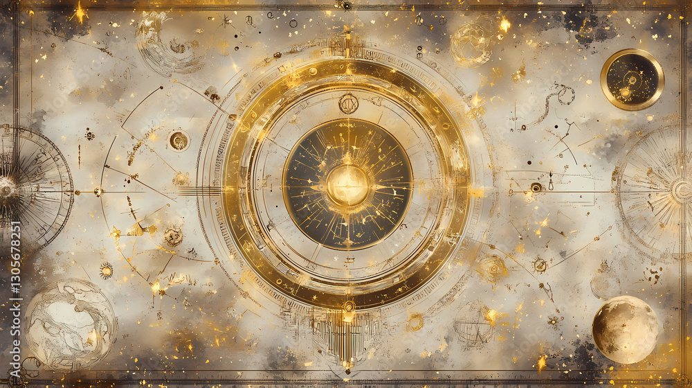 Intricately illustrated ancient vedic astrology chart with celestial ...