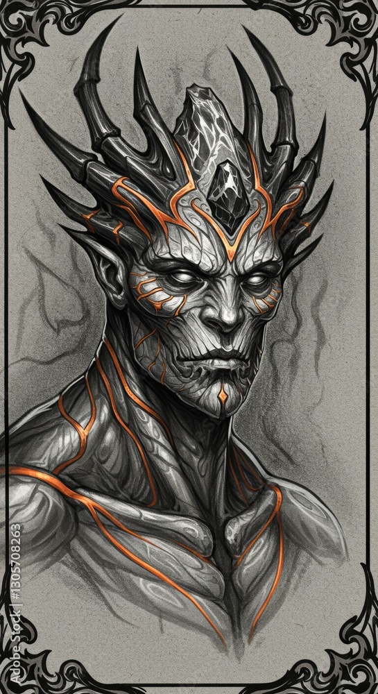 Intricate alien warrior portrait with ornate armor and crown of horns ...