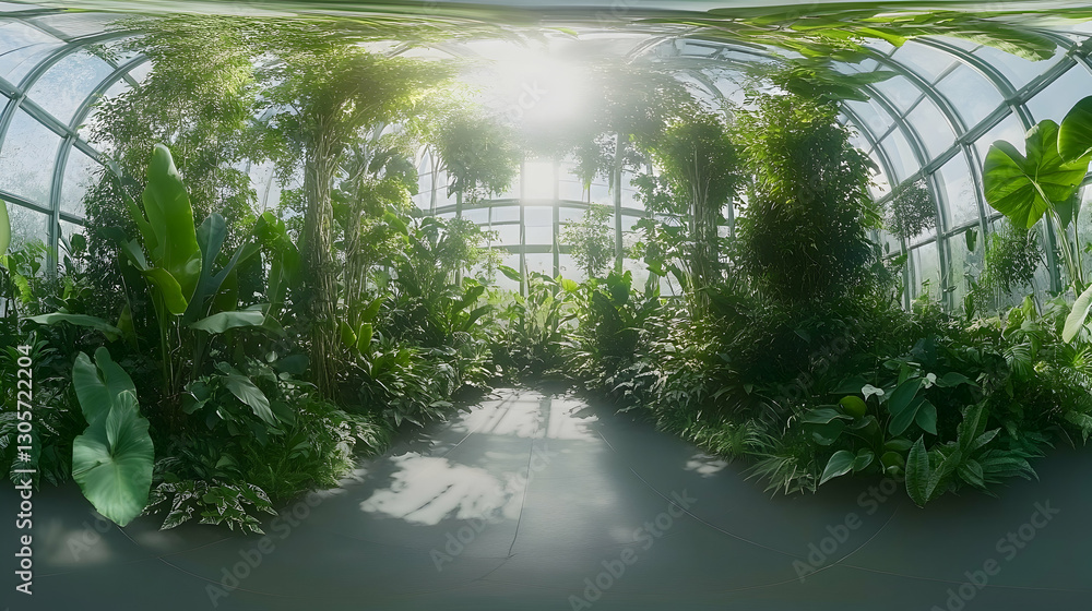 Lush indoor botanical garden with dense foliage in full seamless ...