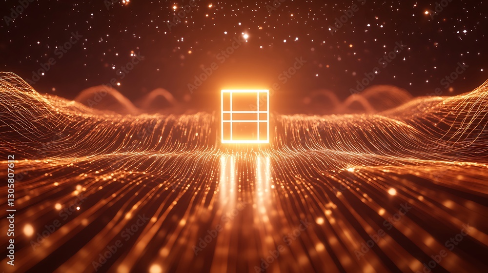 Stylized H gate shining in a field of wavefunction lines signifying ...