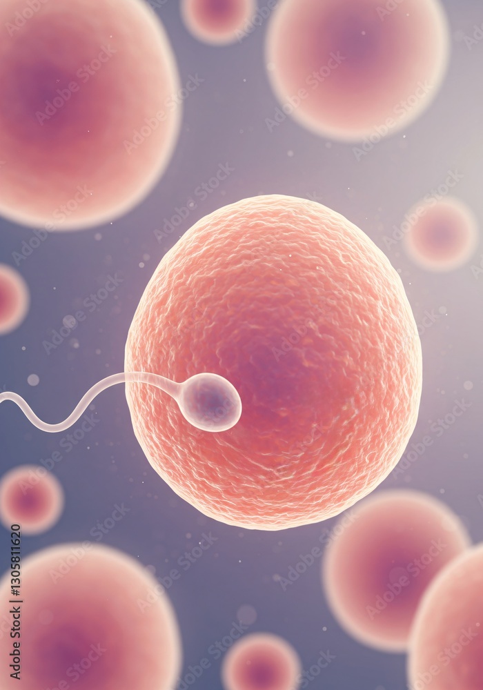 Sperm approaching egg cell for fertilization. Human reproduction ...