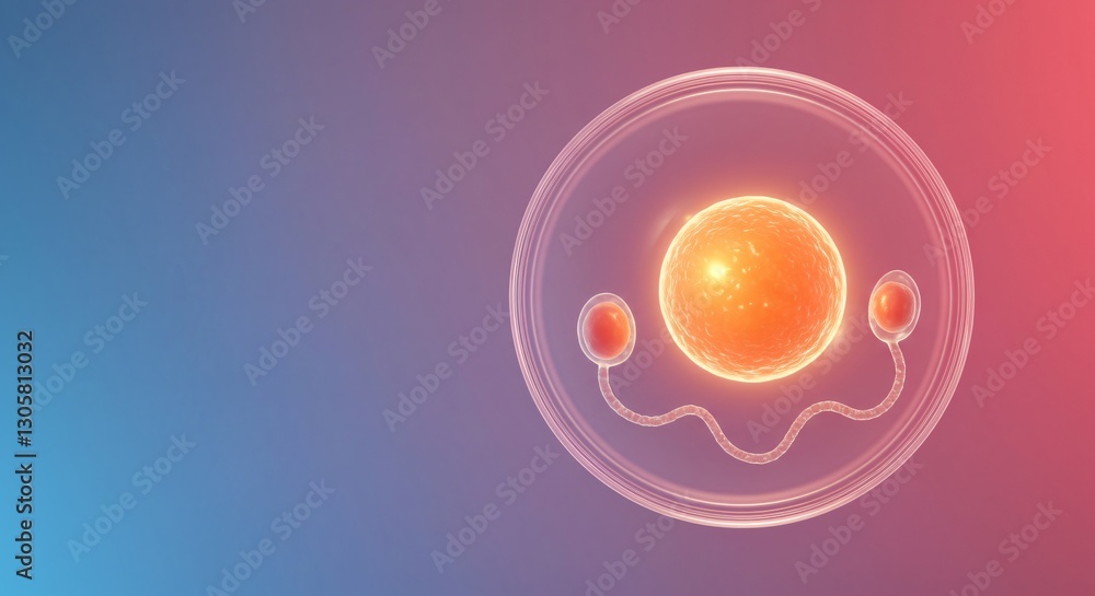 Microscopic view of egg cell fertilization on gradient background ...