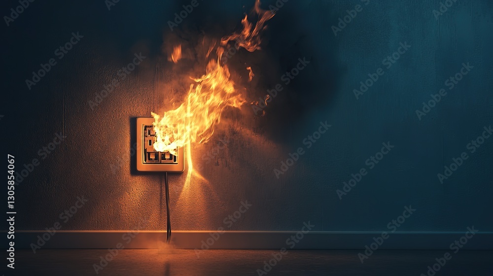 Electrical outlet sparks fire hazard with short circuit, showcasing ...