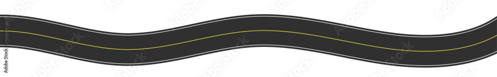 Winding road top view, curved highway path with lane markings, long ...