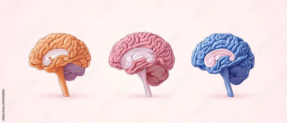 Minimalistic yet detailed human brain diagram, highlighting hindbrain ...